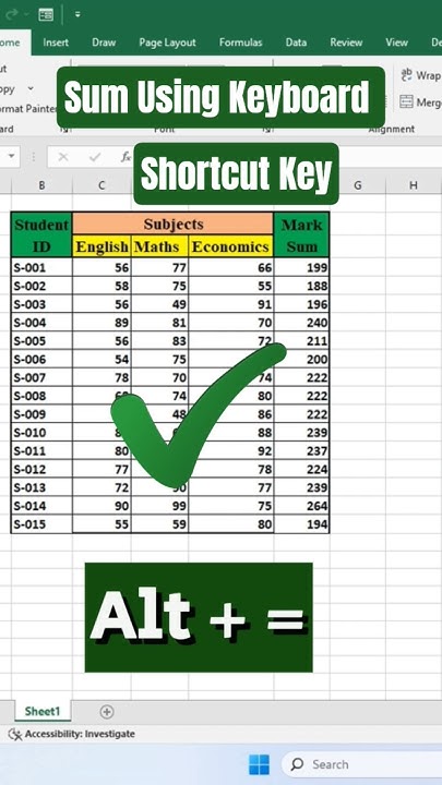 Sum Formula Using keyboard Shortcut Key "Alt + =" #viralvideo #viral # ...