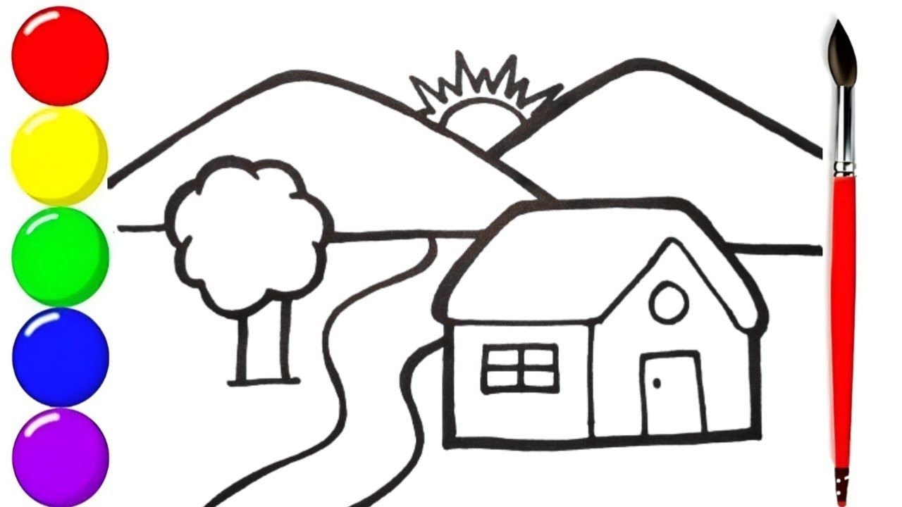 how to draw house with sun | kids drawing | house drawing step by step ...