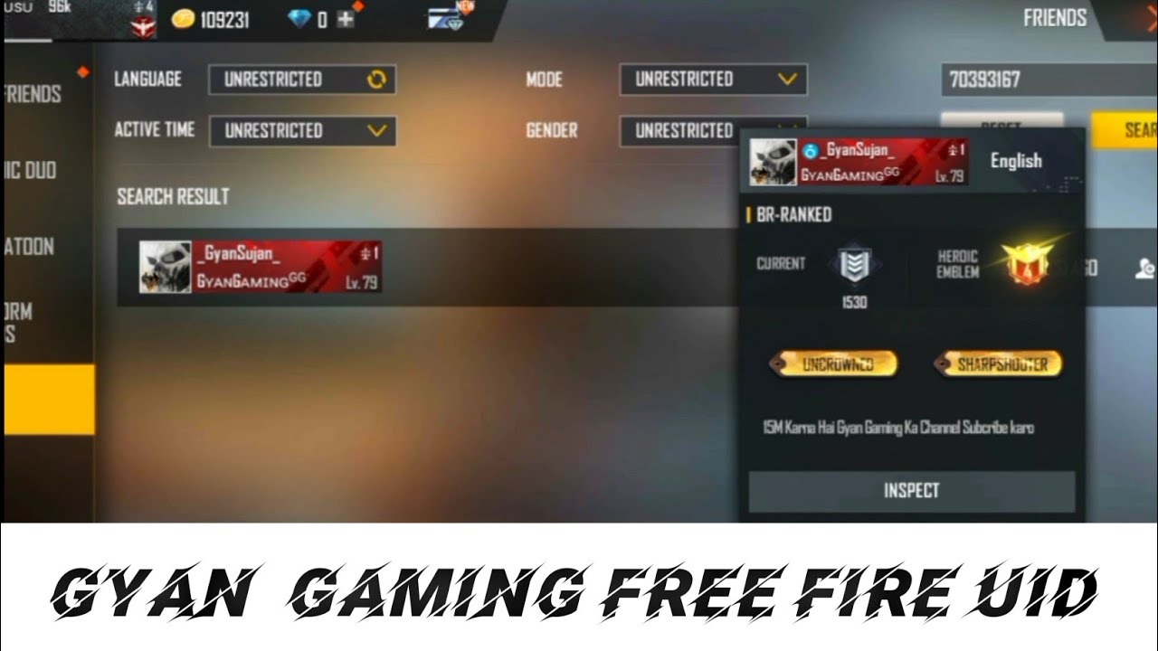 GYAN GAMING ID - GYAN GAMING UID NUMBER - FREE FIRE - BY MH RUSU 96K ...