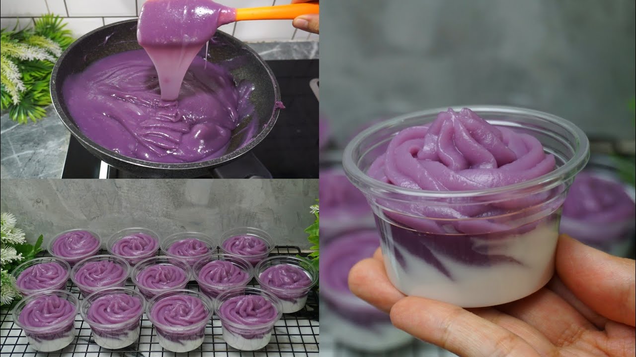 Thai Purple Sweet potato Pudding with Coconut milk cream ขนมเปียกอ่อน ...