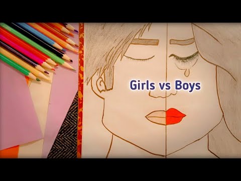 Girls vs Boys || Girls drawing vs boys drawing Challenge | Who Draws It ...