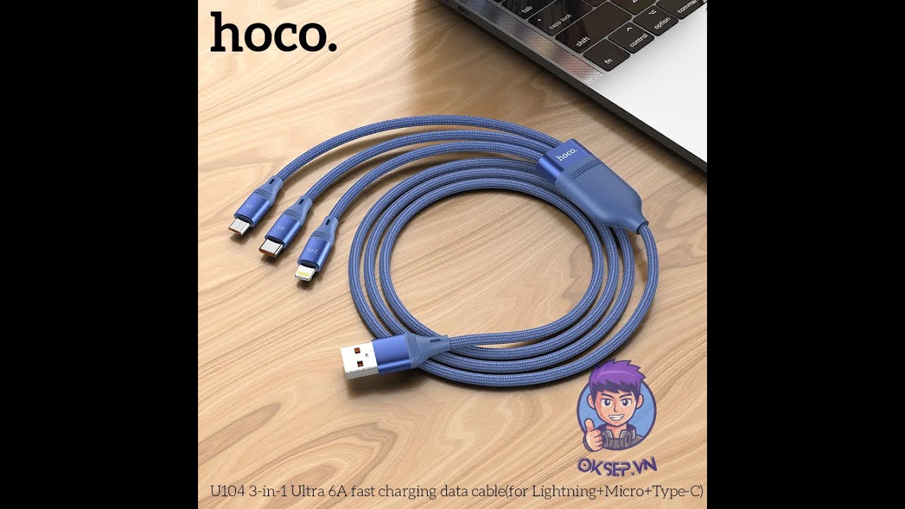 Cáp Sạc Nhanh HoCo U104 3 Đầu Dây Dù 66W Chính Hãng tại OKSEP.VN - YouTube