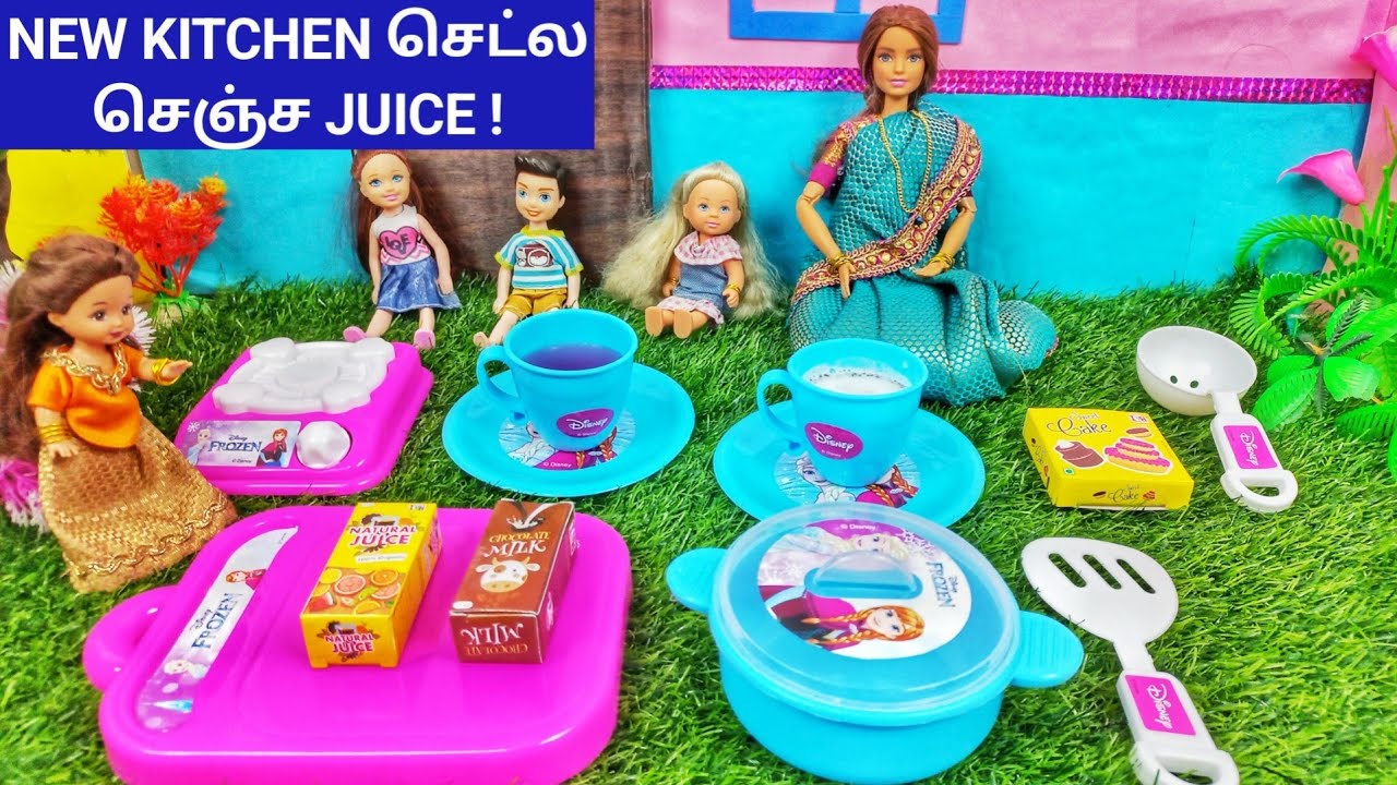 Barbie Opens New Kitchen Playset/ Barbie's Preparing Juice/Toy Cooking ...