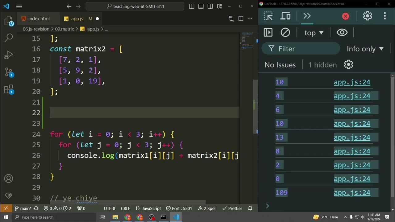 JS - Loops 4 Matrix Addition (19/Sep/24) (assignment given) - YouTube