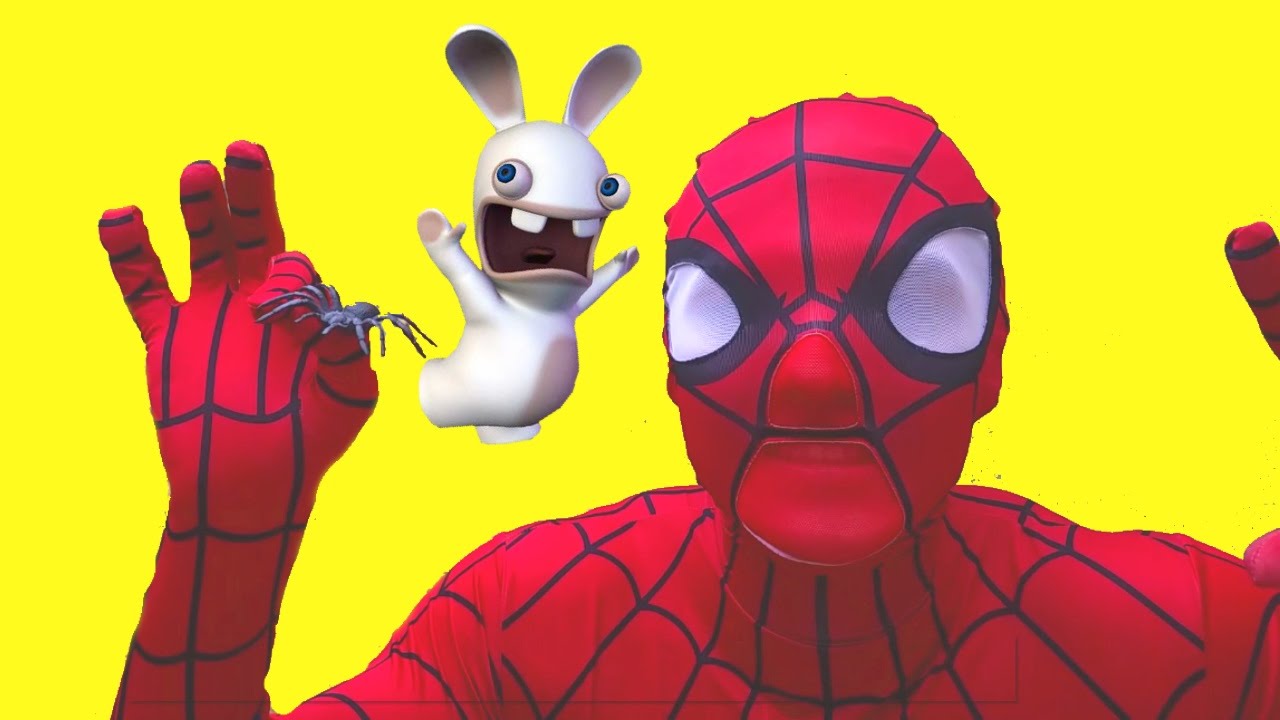 SPIDERMAN MAGIC SNEEZE w/ PRANK TO IRON MAN, Raving Rabbids - superhero ...