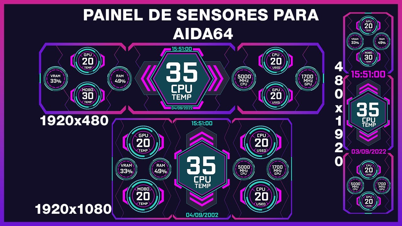 Sensores (1920x1080) (1920x480) (480x1920) - Aida64 Painel - YouTube