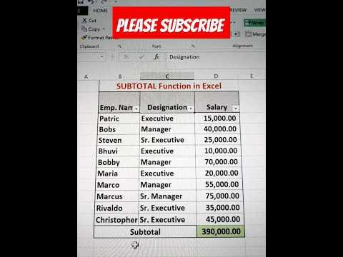 excel subtotal | subtotal formula in excel | | excel tutoring - YouTube