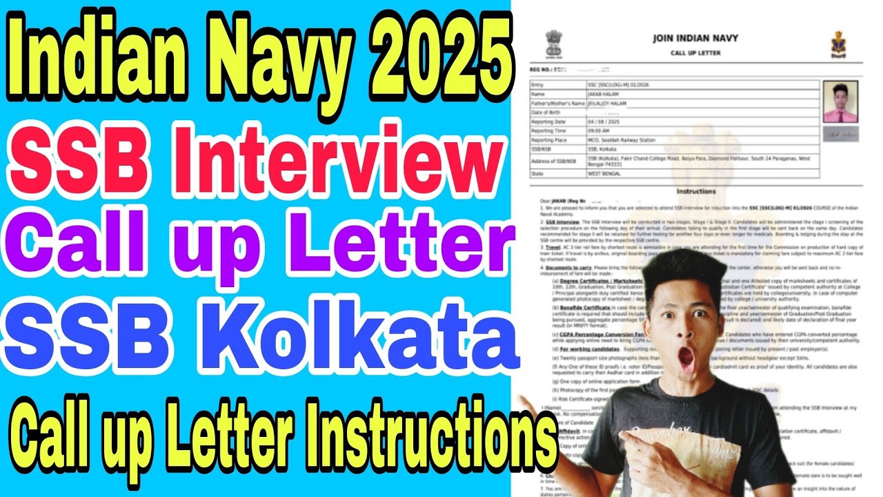 Indian Navy SSB Interview Call up Letter 2025, SSB Interview Call up ...