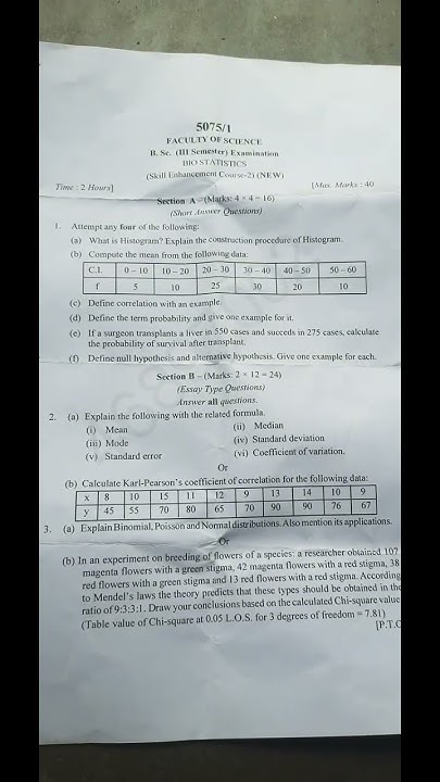 kakatiya University 2022 3rd sem biostatistics question paper - YouTube