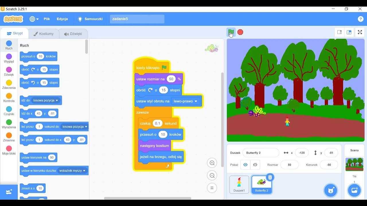 Scratch zadanie5 Krasnoludek i motyl - YouTube