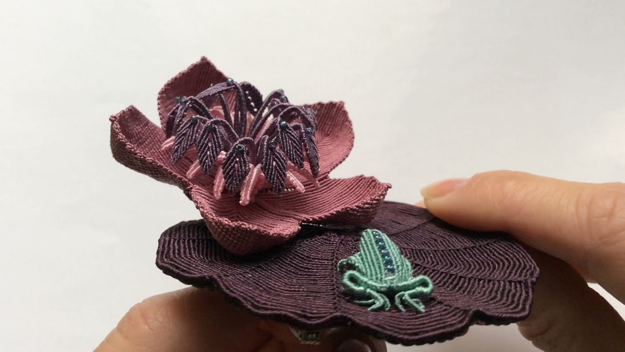 Water lily and the frog macrame 3D brooch - YouTube