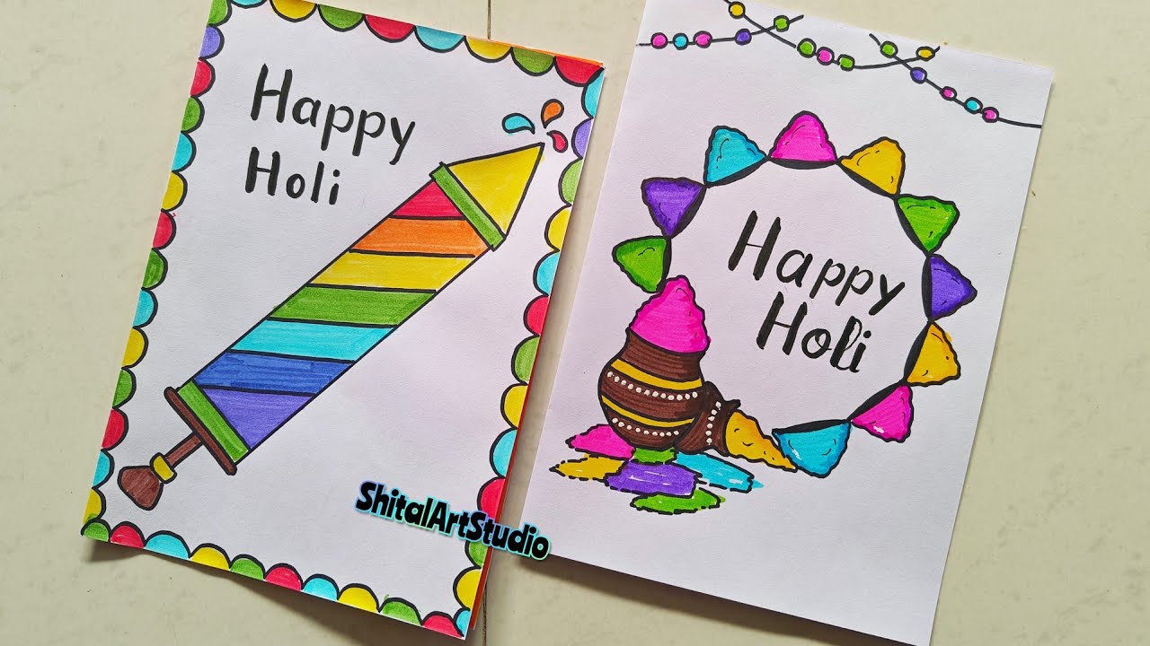 Happy Holi Card Drawing 2025/DIY Colorful Holi Greeting Card/Project ...