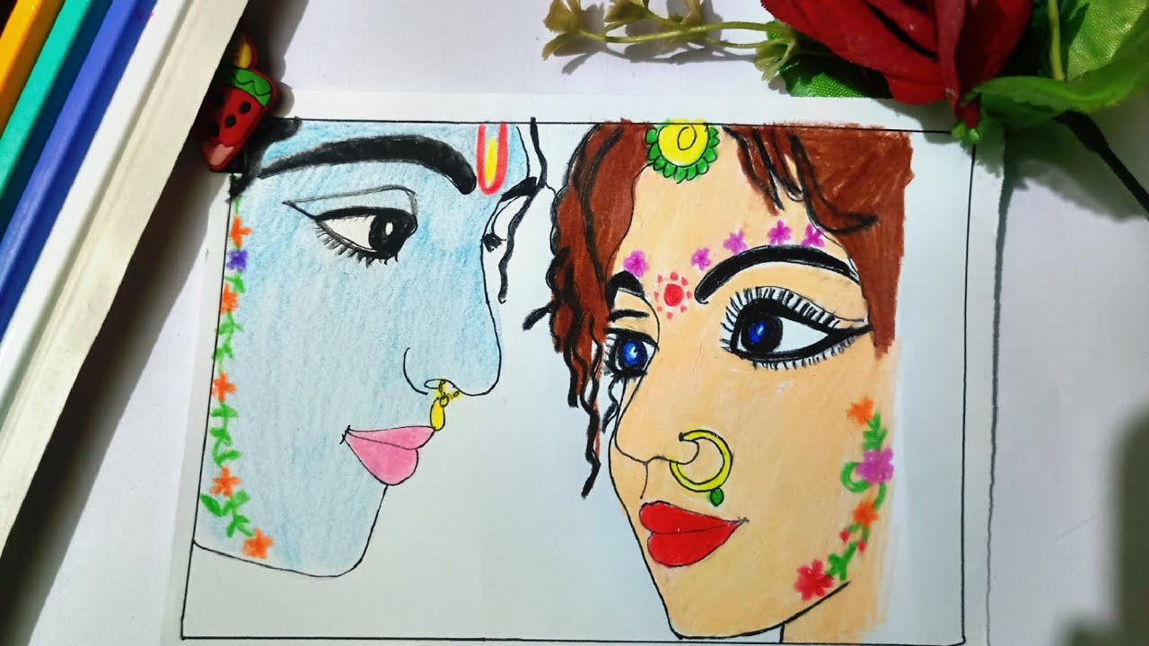 How to draw Radhakrishnan drawing step by step/Easy Radha Krishna ...