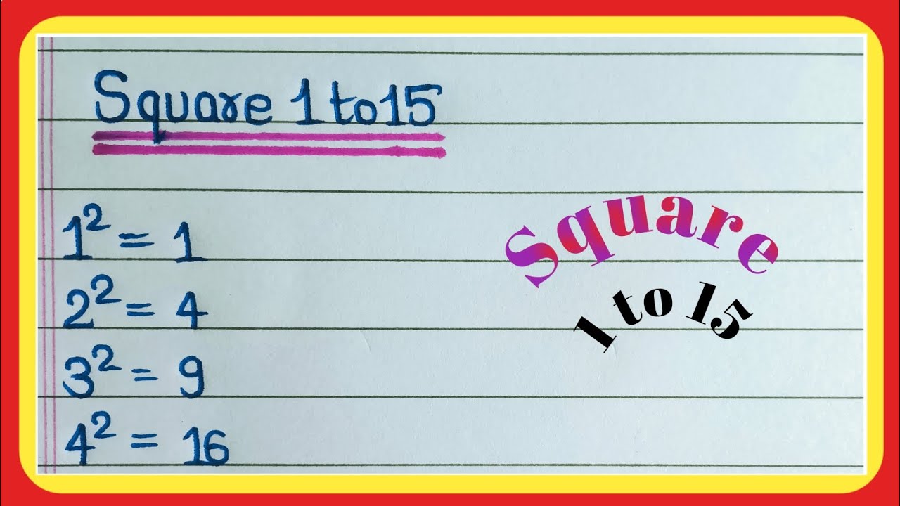 Squares 1 to 15 | 1 to 15 Square Root | 1 to 15 Square - YouTube