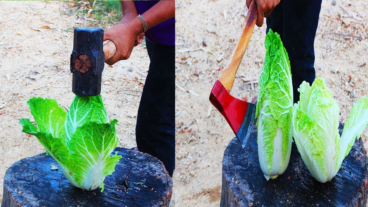 Testing Vegetable Whit Hammer Vs Axe Cutting - YouTube