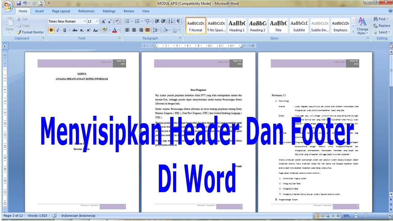 Menyisipkan Header Dan Footer Di Word - YouTube