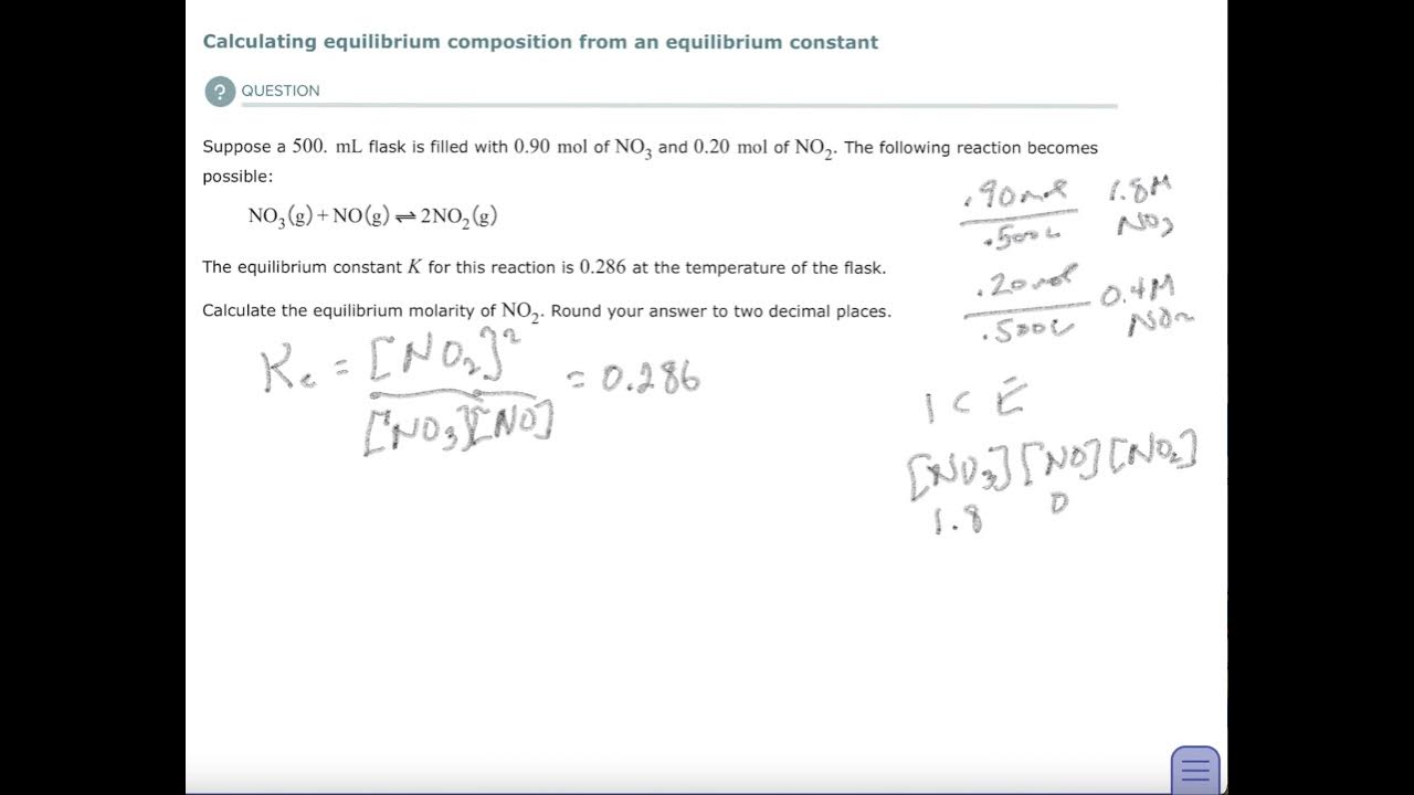 Aleks Calculating equilibrium composition from an equilibrium constant - YouTube