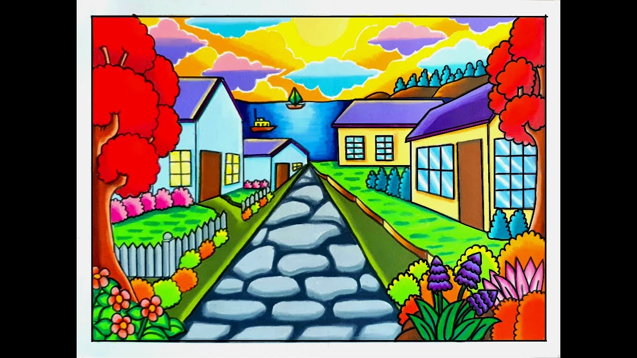 TUTORIAL MENGGAMBAR PEMANDANGAN PERSPEKTIF - CARA GRADASI WARNA ...