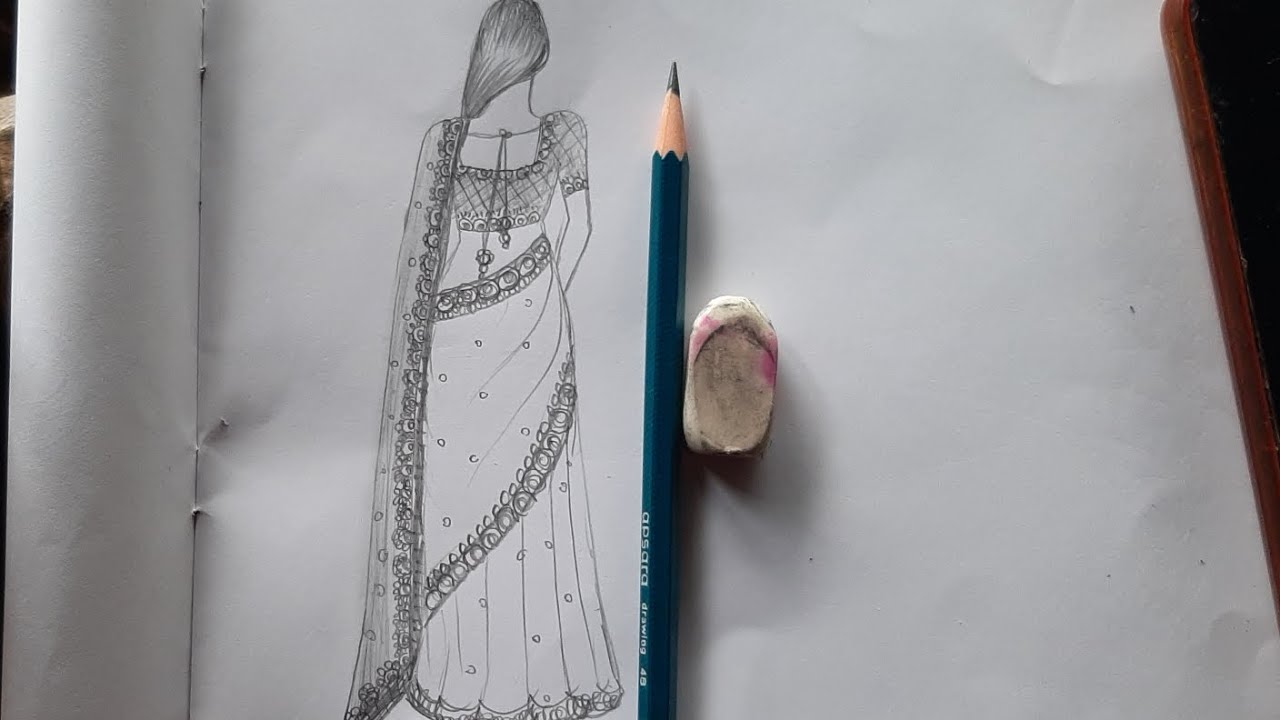 how to draw a woman in a saree //how to draw a saree design//how to ...