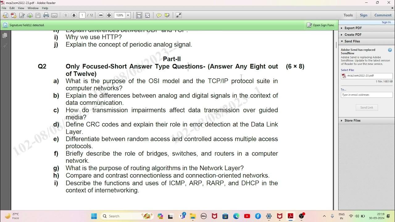 COMPUTER NETWORK PREVIOUS YEAR QUESTION PAPER 2022-23|| #MCA #bput || MCA 2nd SEM . - YouTube