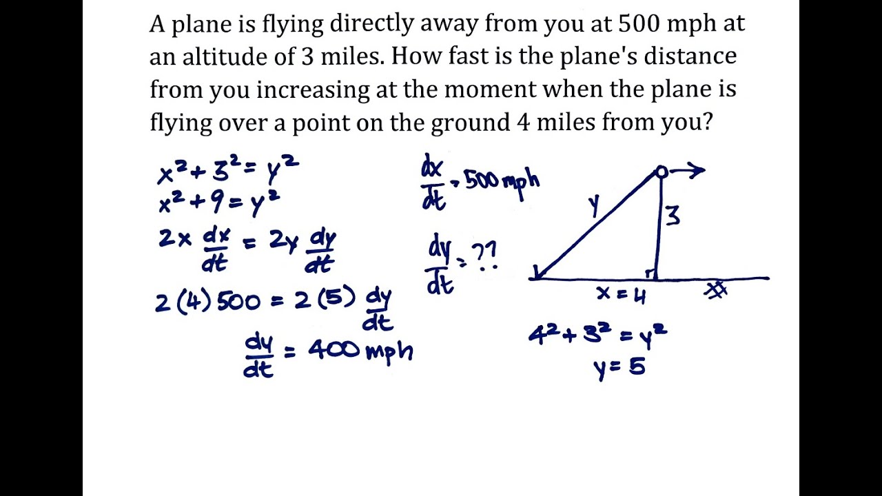 Related Rates - Plane Flying - YouTube