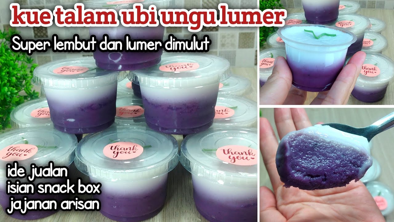 kue talam ubi ungu cup versi lumer lebih enak & lembut || buatnya mudah ...