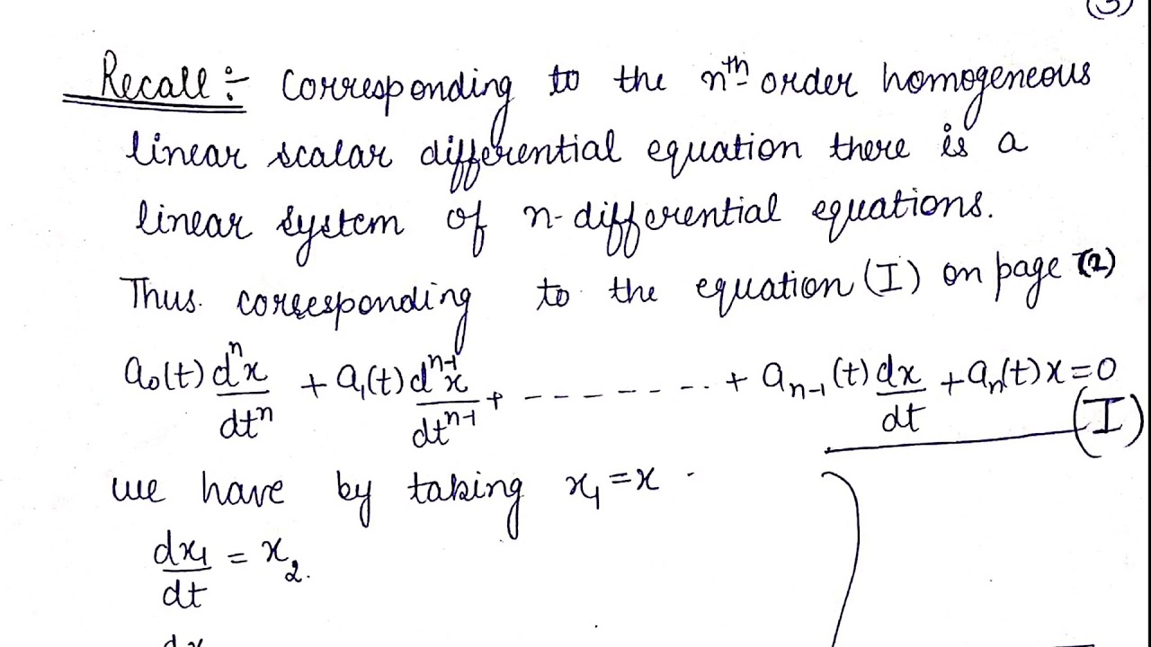 Theory Of Nth Order Homogeneous Linear Differential Equation Youtube