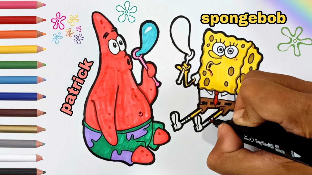 Menggambar dan mewarnai spongebob dan patrick, drawing and coloring for ...