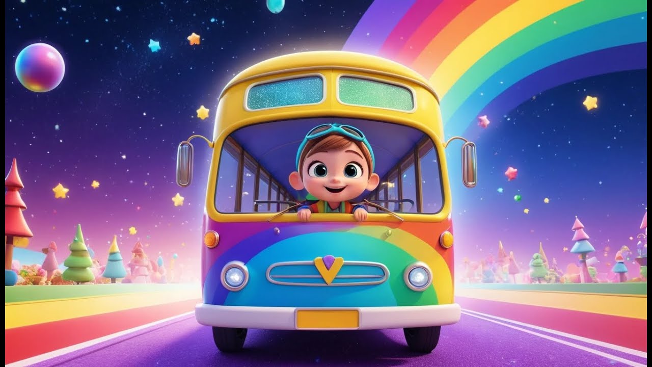 Wheels on the Bus Fly to Rainbow Galaxy | Space Adventure Song for Kids ...