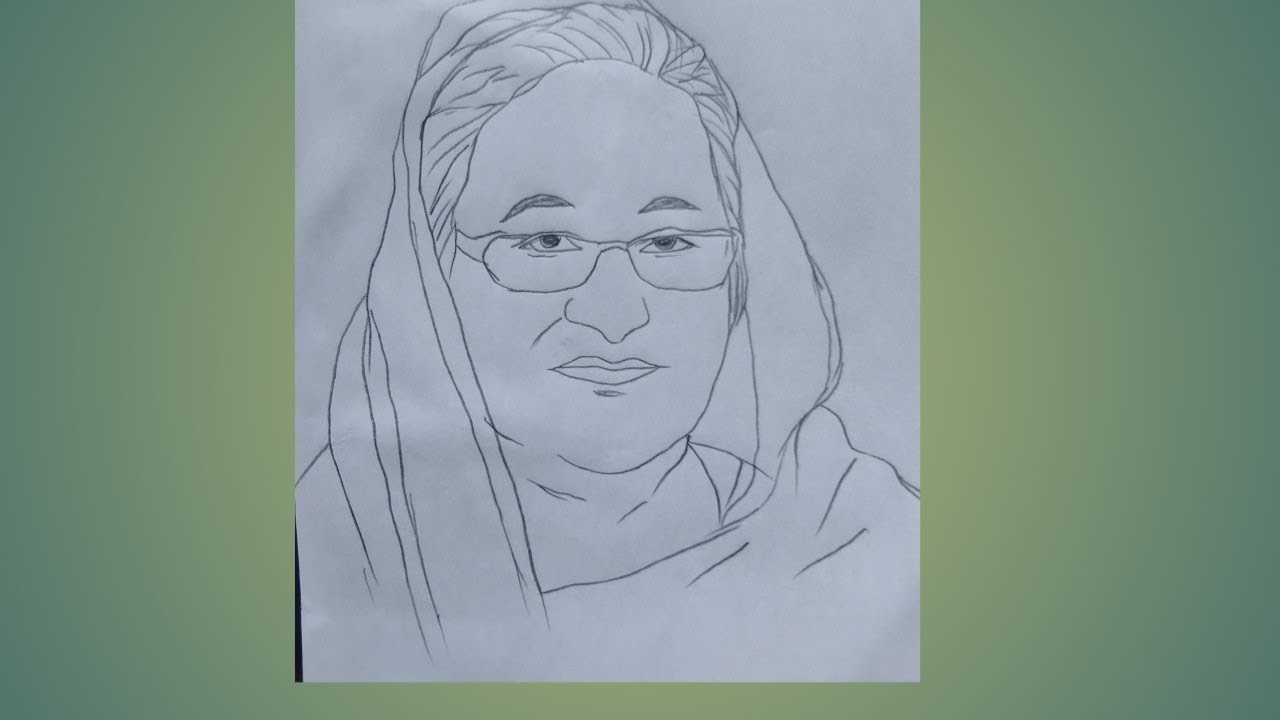 how to draw sheikh basins picture ( drawing sheikh hasina - YouTube