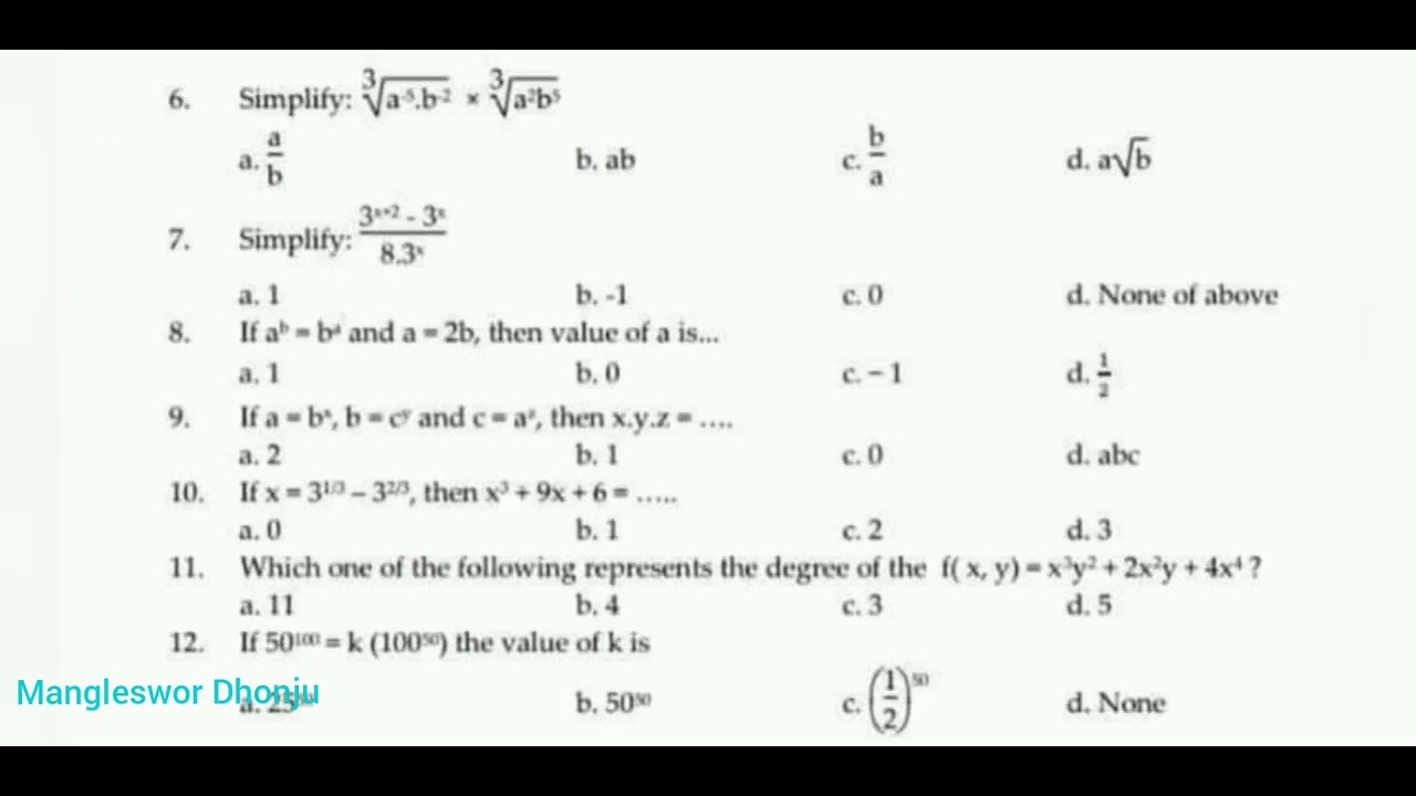 Model Questions(MATH) for Entrance Exam of Class 11(SEE Appeared ...