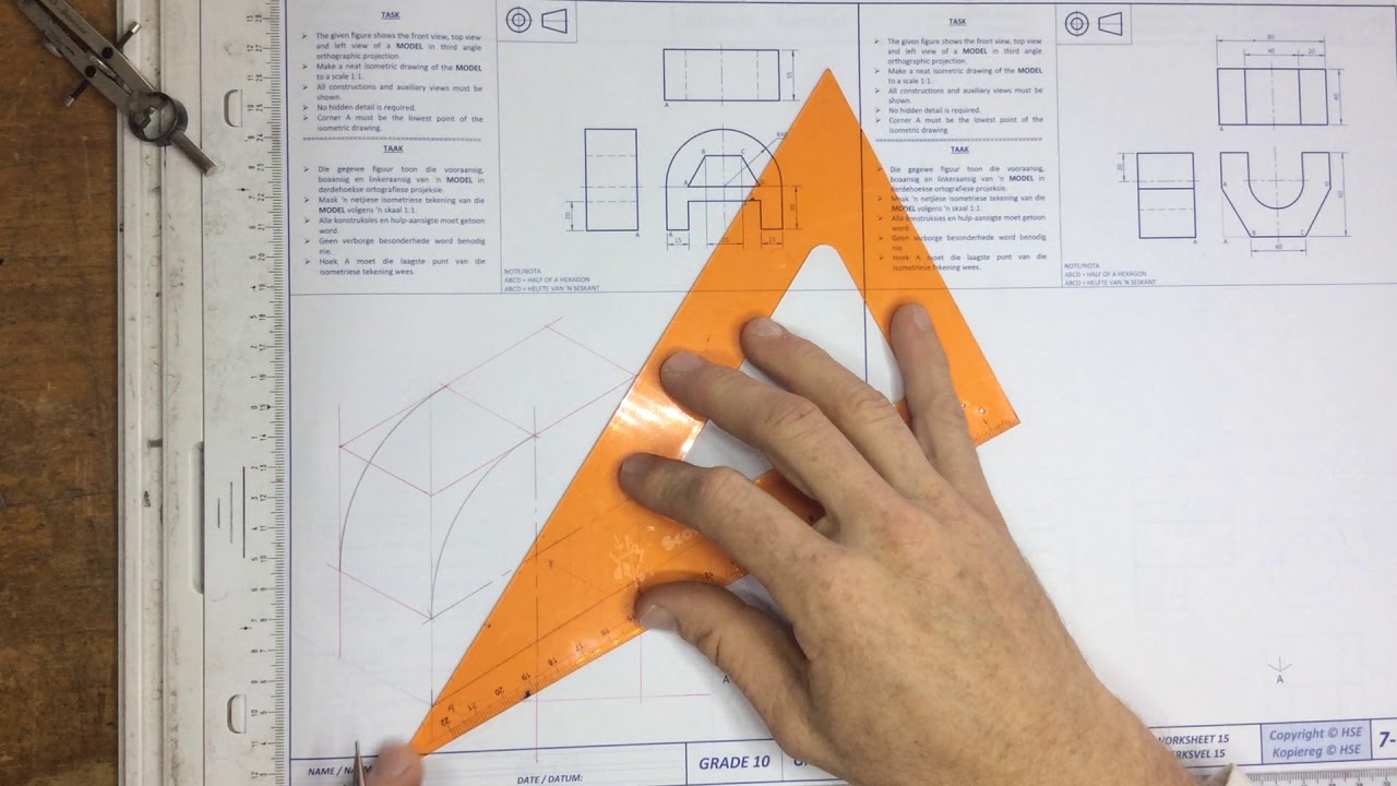 isometric drawing semi circle and half hexagon - YouTube