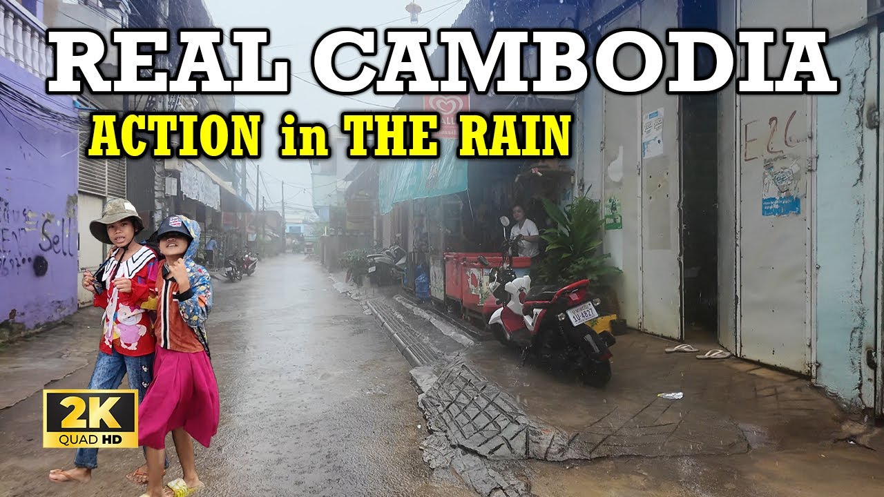 ACTION in THE RAIN | NICE WET EXPERIENCE WALKING in PHUM RUSSEI Alley PHNOM PENH CAMBODIA | [2K ...
