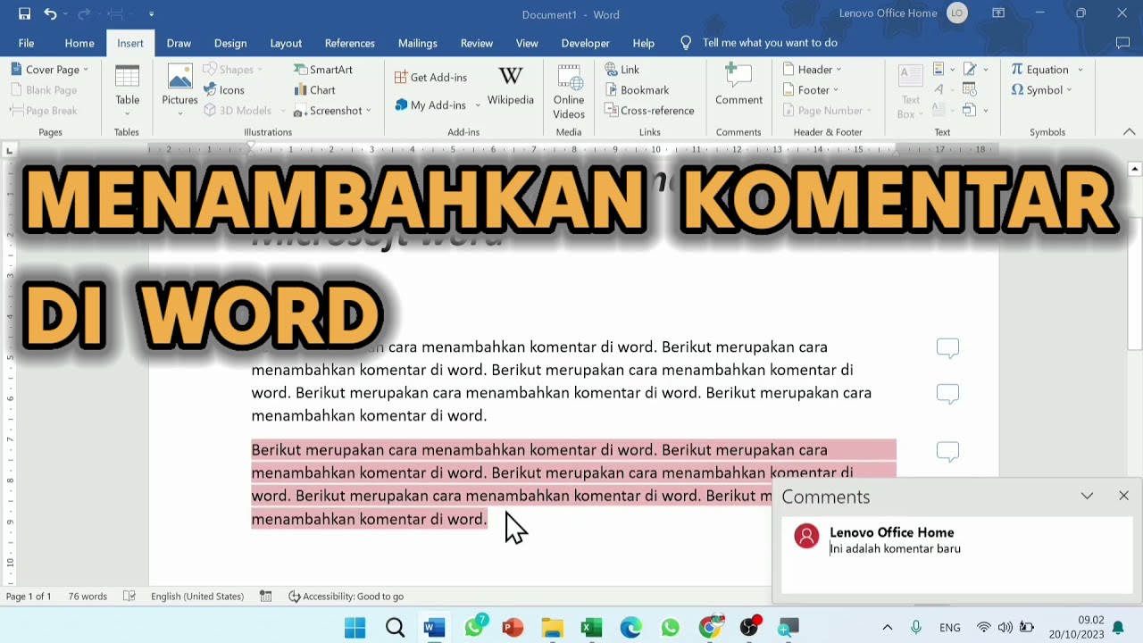 Tutorial Membuat (Menambahkan) Comment di Microsoft Word - Comment di Kata, Kalimat Atau ...