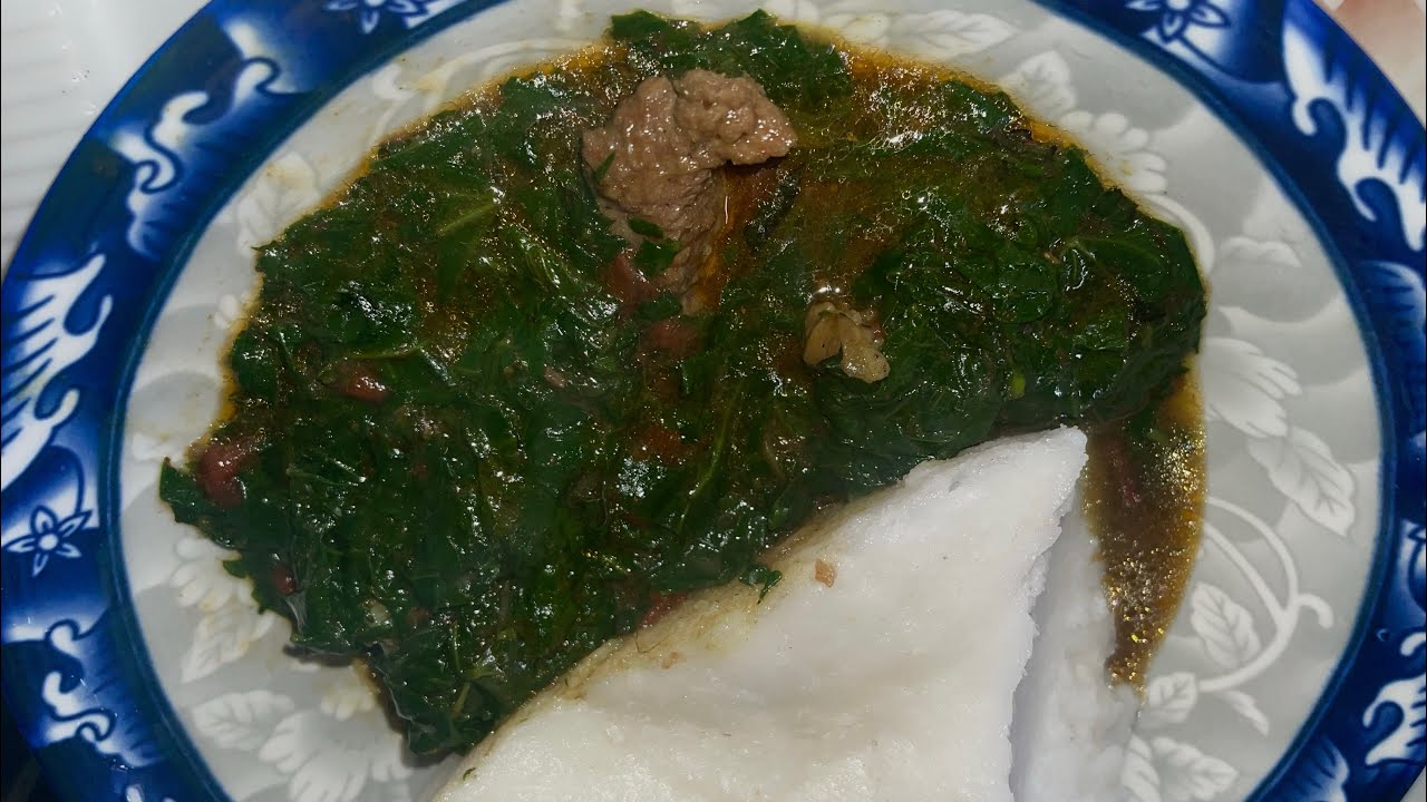 Cooking Simple greens with meat and posho - YouTube