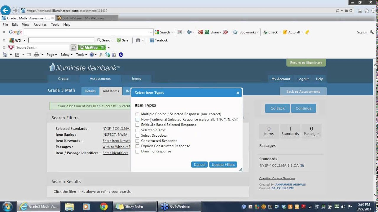 2014 03 27 17 25 Creating Assessments from Illuminate using item bank ...