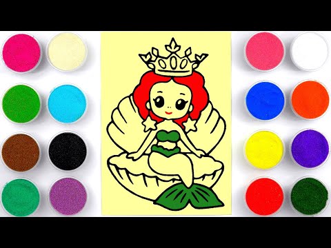 Sand painting & coloring mermaid princess in crown