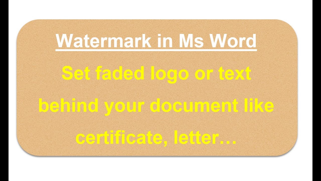 Set logo or text behind your document | Watermark in Ms word - YouTube