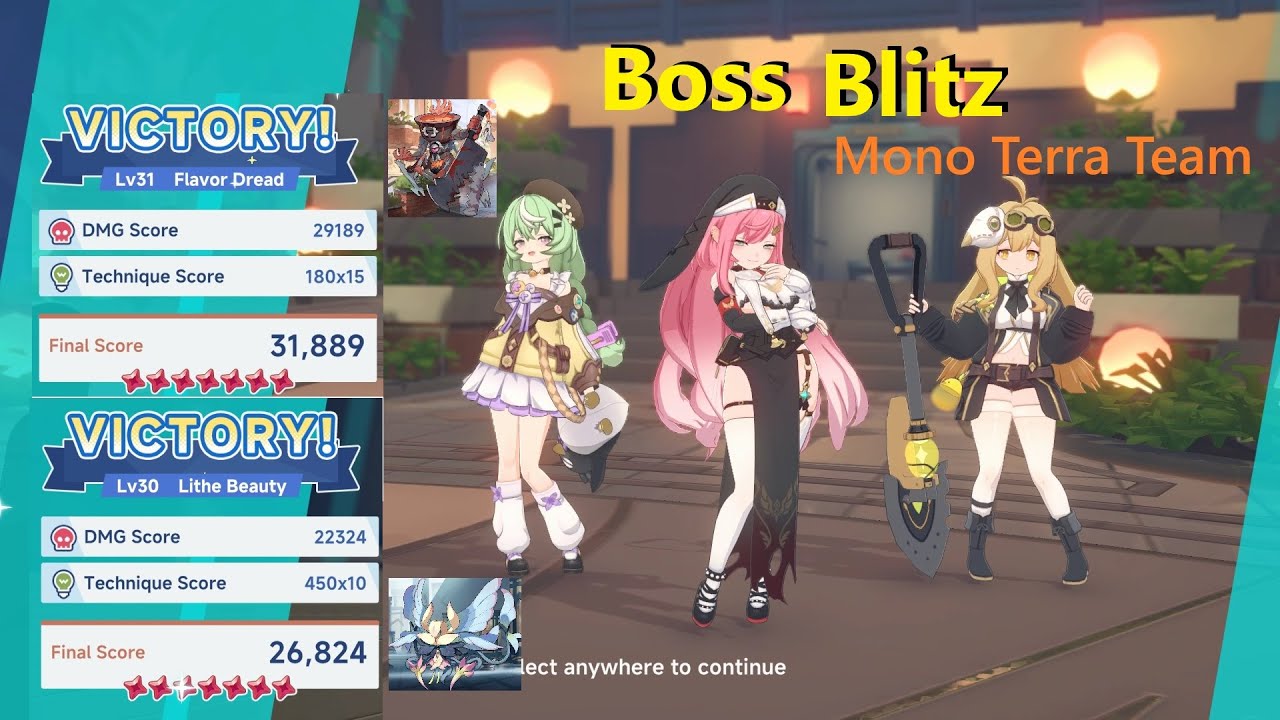 [Stella Sora] Mono Terra Team beat Boss Blitz (off element) score25k ...