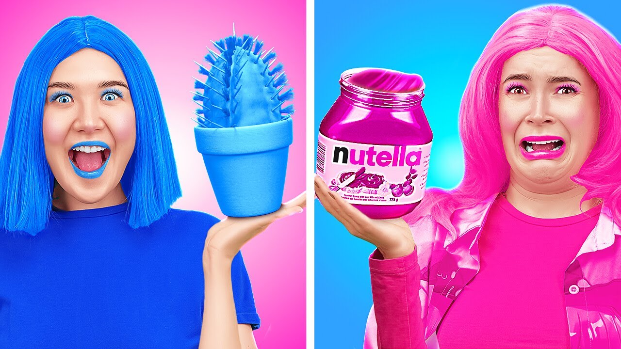 PINK vs. BLUE FOOD SHOWDOWN 🍽️ Eating 1 Color for 24 HRS 🌈 Good vs. Bad ...