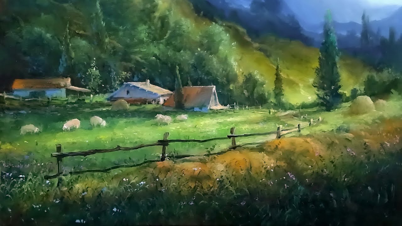 Как нарисовать горный пейзаж маслом Youtube