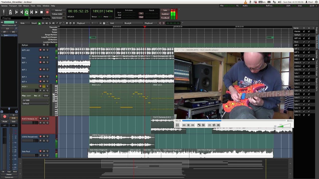 Stellah Headless Kit guitar, Ardour DAW Linux - YouTube