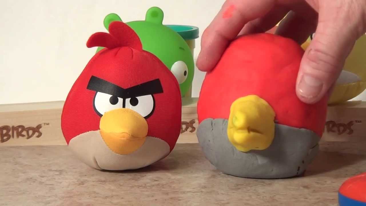 Play Doh Angry Birds and Cookie Monster Chef, show how to make Red Bird ...