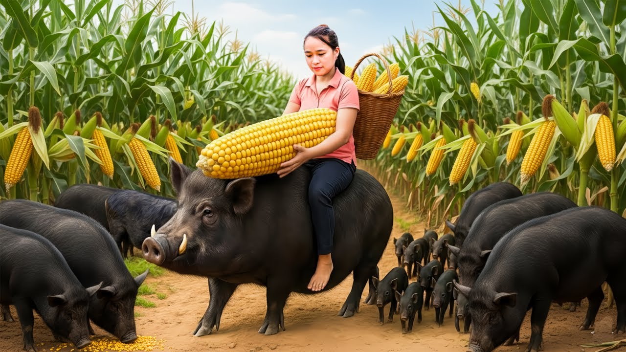 Farm Fresh Corn Harvest 🌽 | Feeding Pigs, Chickens & Goats with Freshly ...