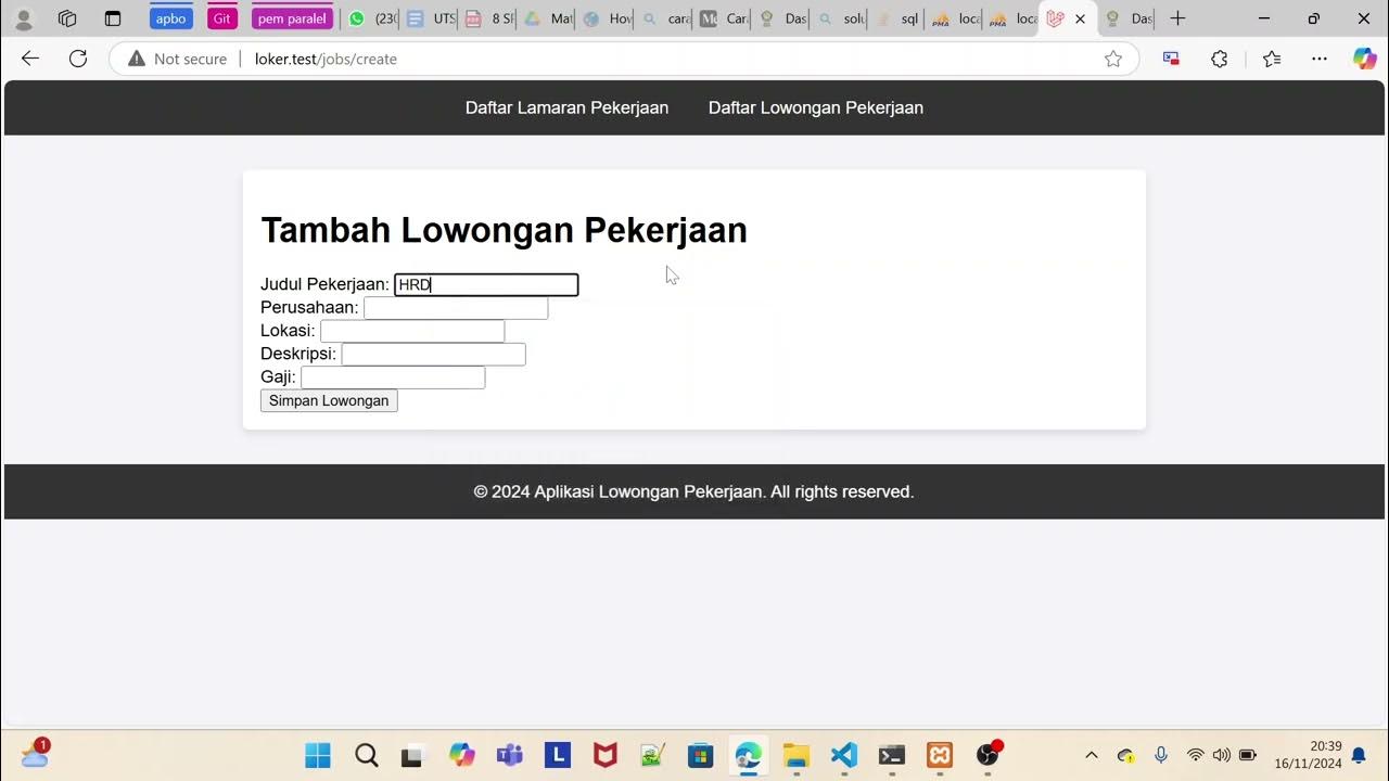 Progress Tugas Laravel Pemrograman Berbasis Web "Portal Lowongan Pekerjaan" - YouTube