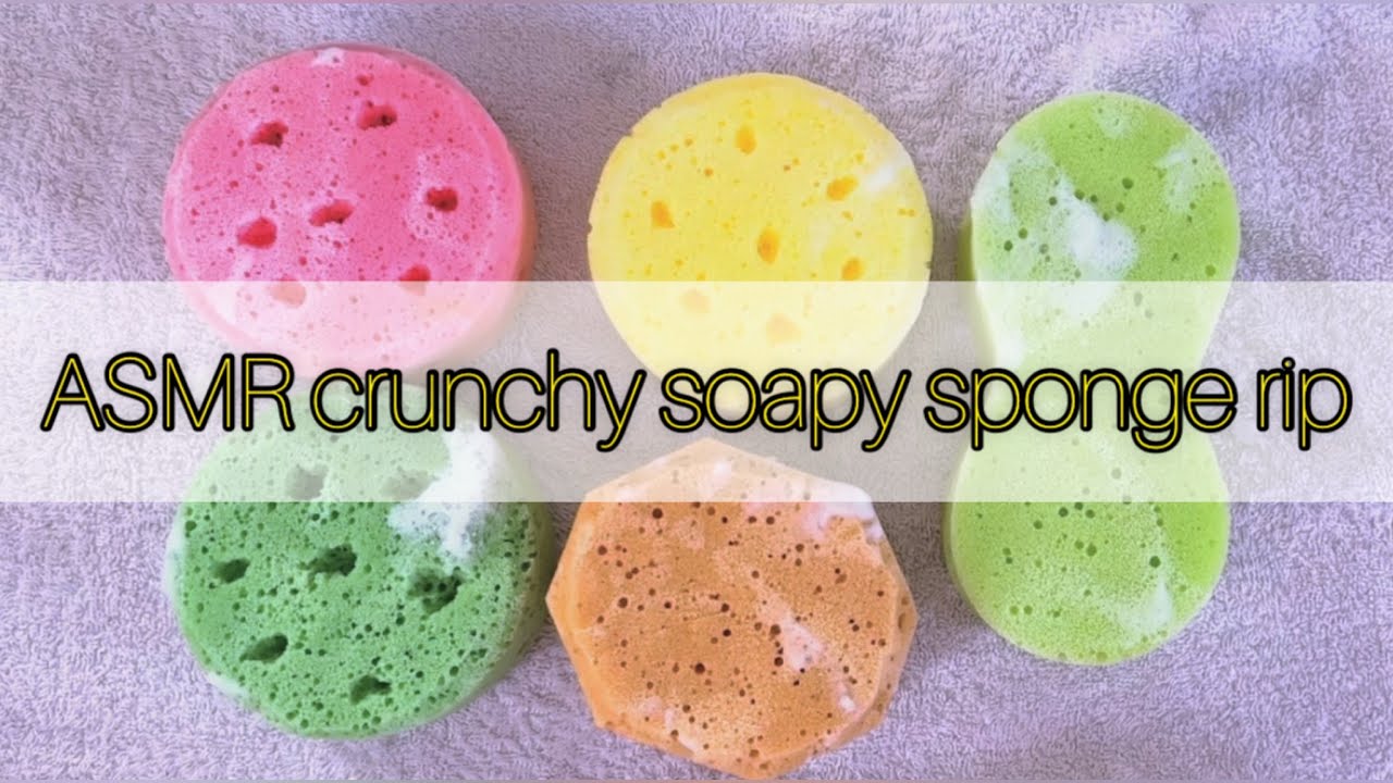 ASMR Soapy Sponge Week | bulk foamy soapy crunchy bath sponge rip ...
