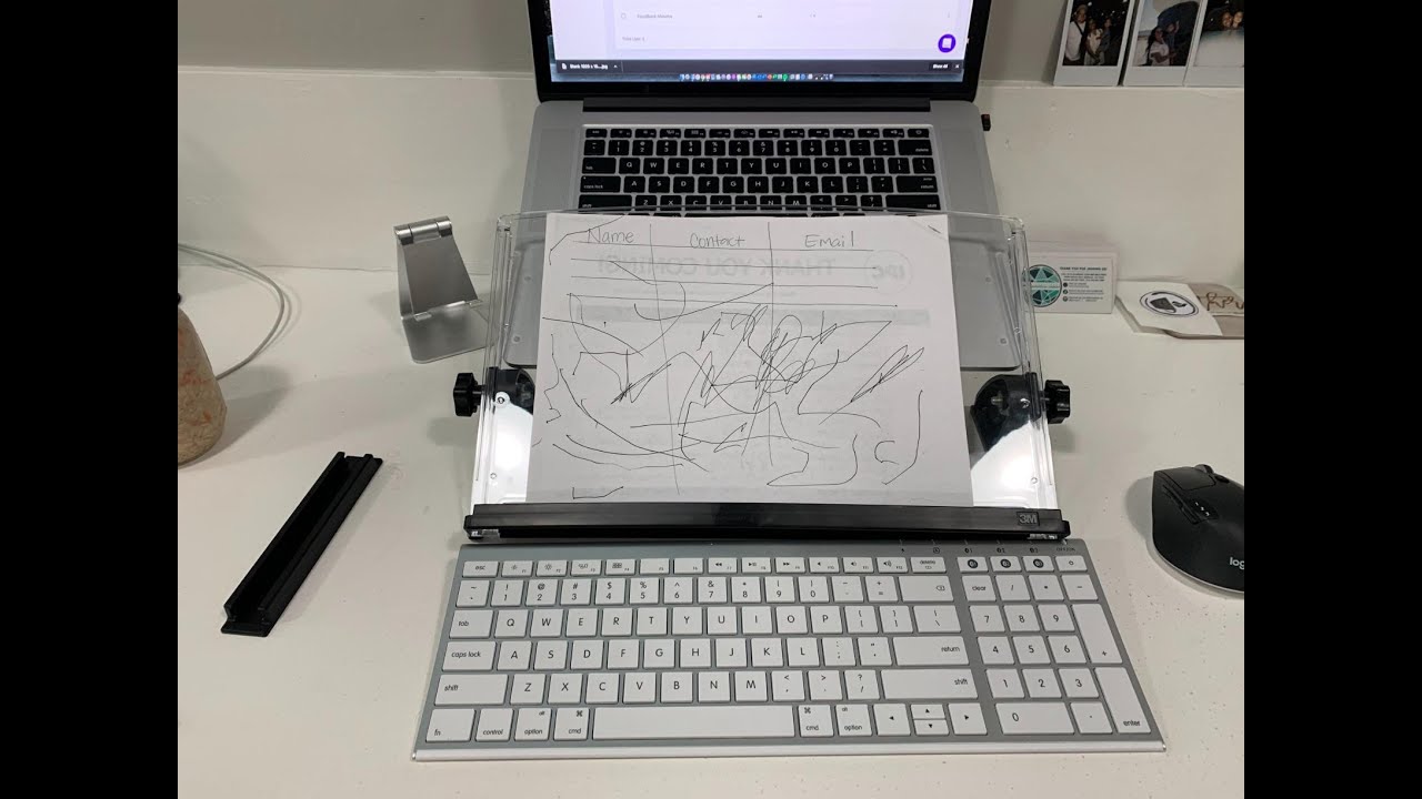 3M Adjustable Document Copy Holder In-line with Monitor Minimizing Head ...