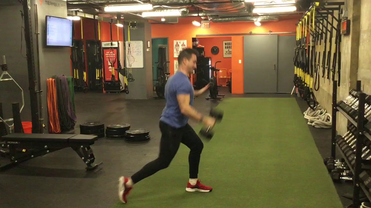 Single Arm Reverse Lunge to Bicep Curl to Press - YouTube