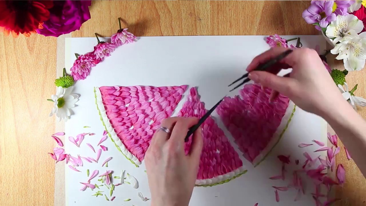 Watermelon Slices - Flower Petal Art Made with Fresh Petals - YouTube