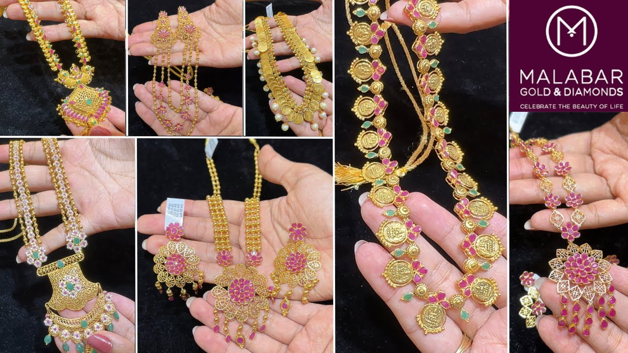 Malabar Gold & Diamond Very light weight 22k Ruby,Emerald Rani Har with ...